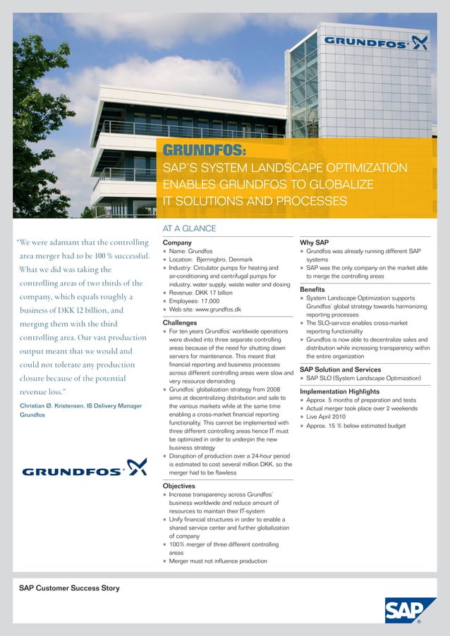 Story on Grundfos' experience using SAP System Landscape Optimization | PDF