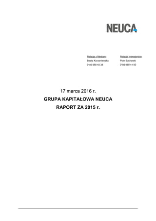 Grupa kapitałowa NEUCA raport za 2015 r. | PDF