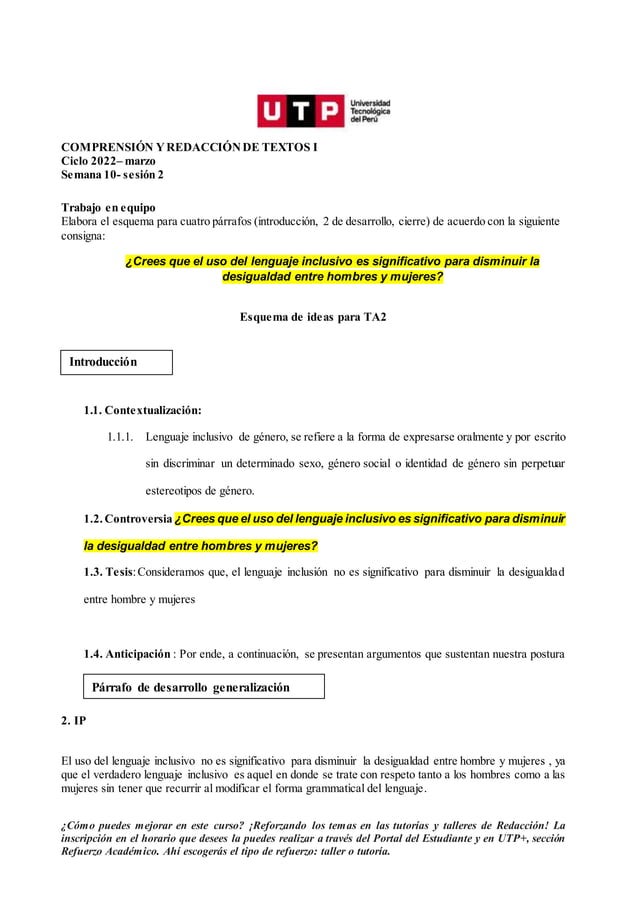 S10.s2-Tarea Académica 2- Esquema de redacción S10.s2-Tarea Académica 2- Esquema de redacción