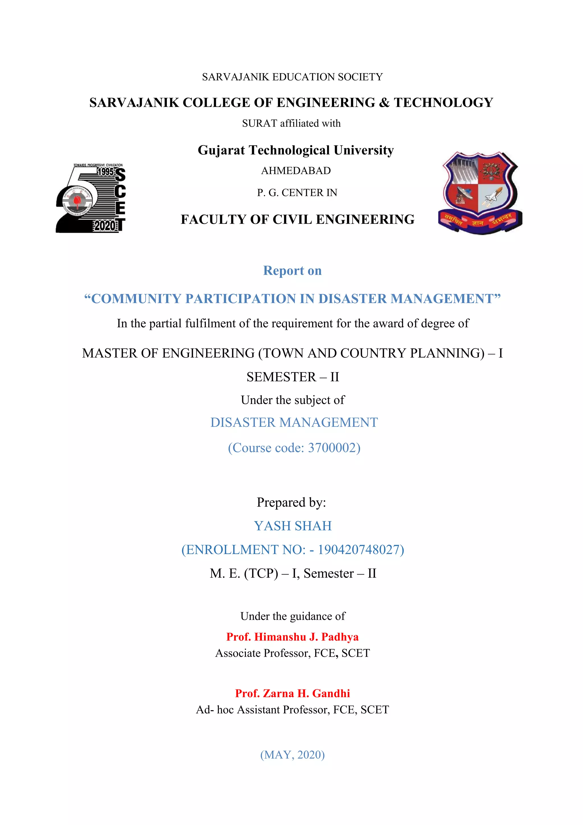 COMMUNITY PARTICIPATION IN DISASTER MANAGEMENT | PDF