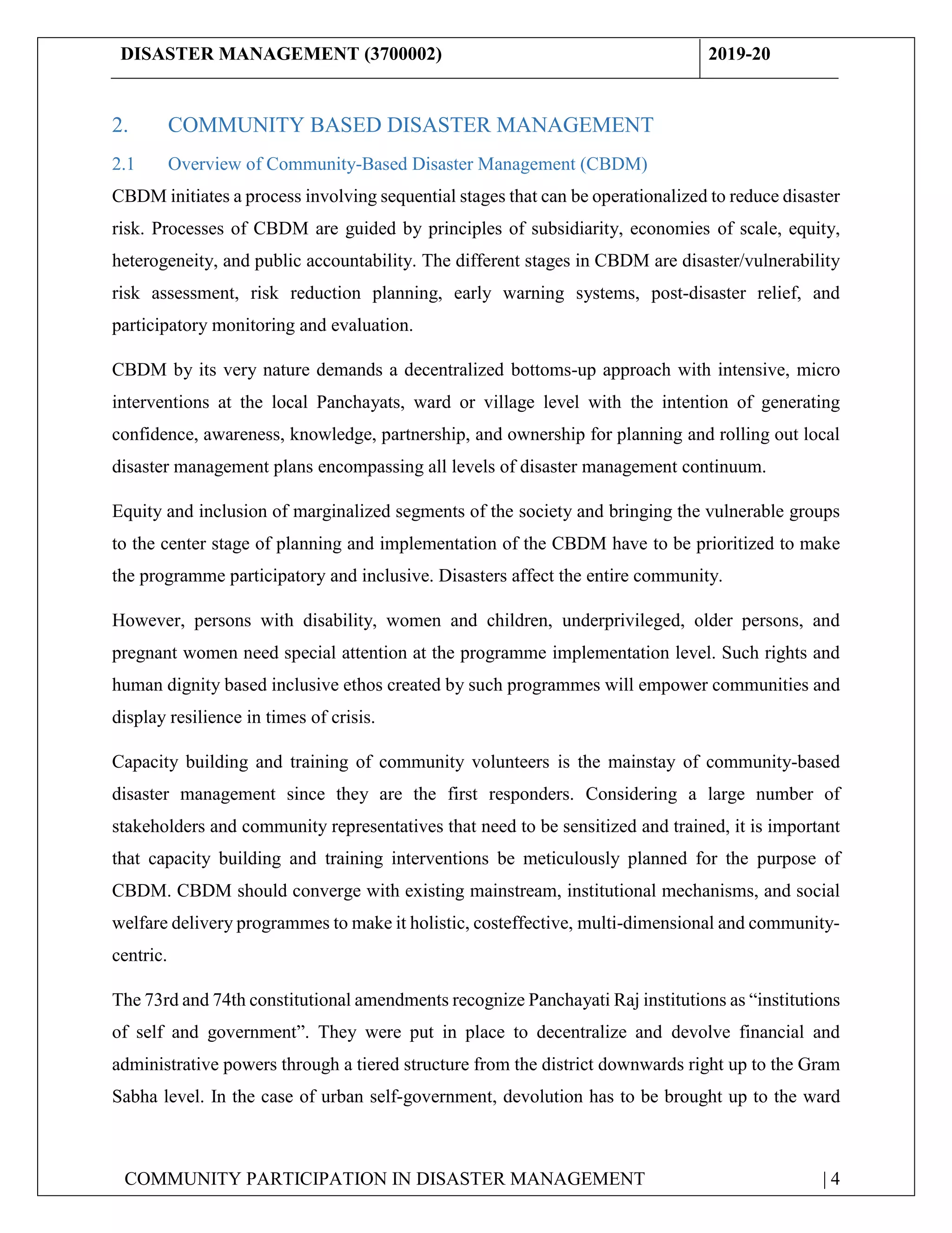 COMMUNITY PARTICIPATION IN DISASTER MANAGEMENT | PDF