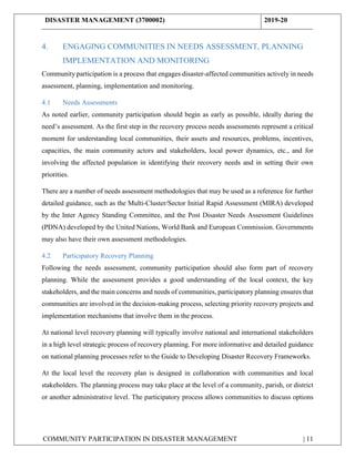 COMMUNITY PARTICIPATION IN DISASTER MANAGEMENT | PDF