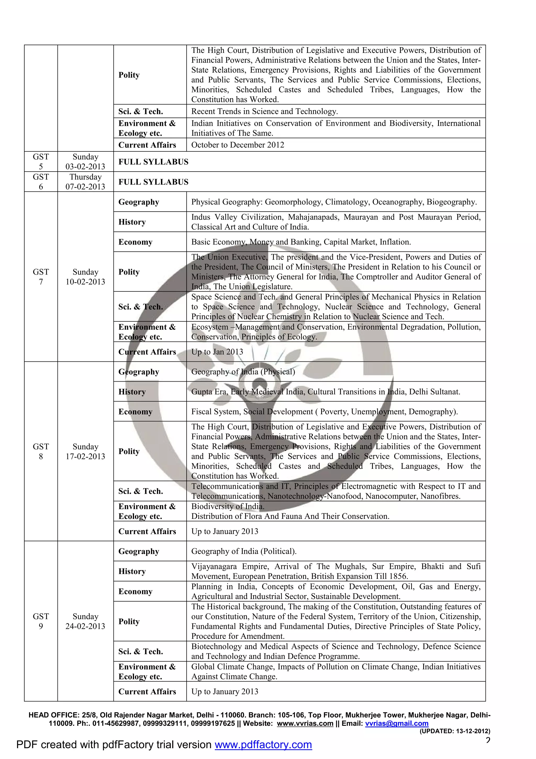 Gs test series Schedule | PDF | Geography | Science
