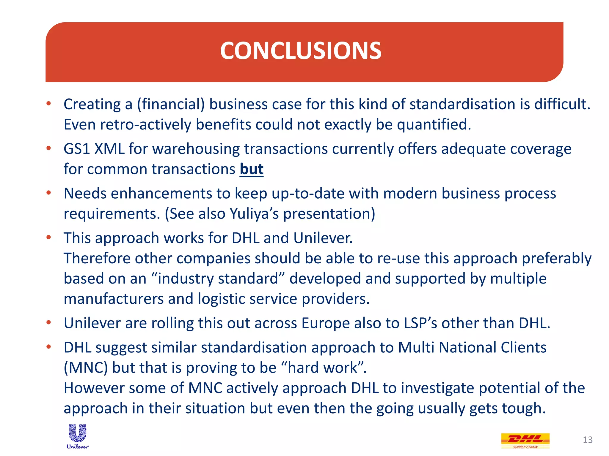Sustainable Logistics - Case study Unilever - DHL applying GS1 standards | PDF