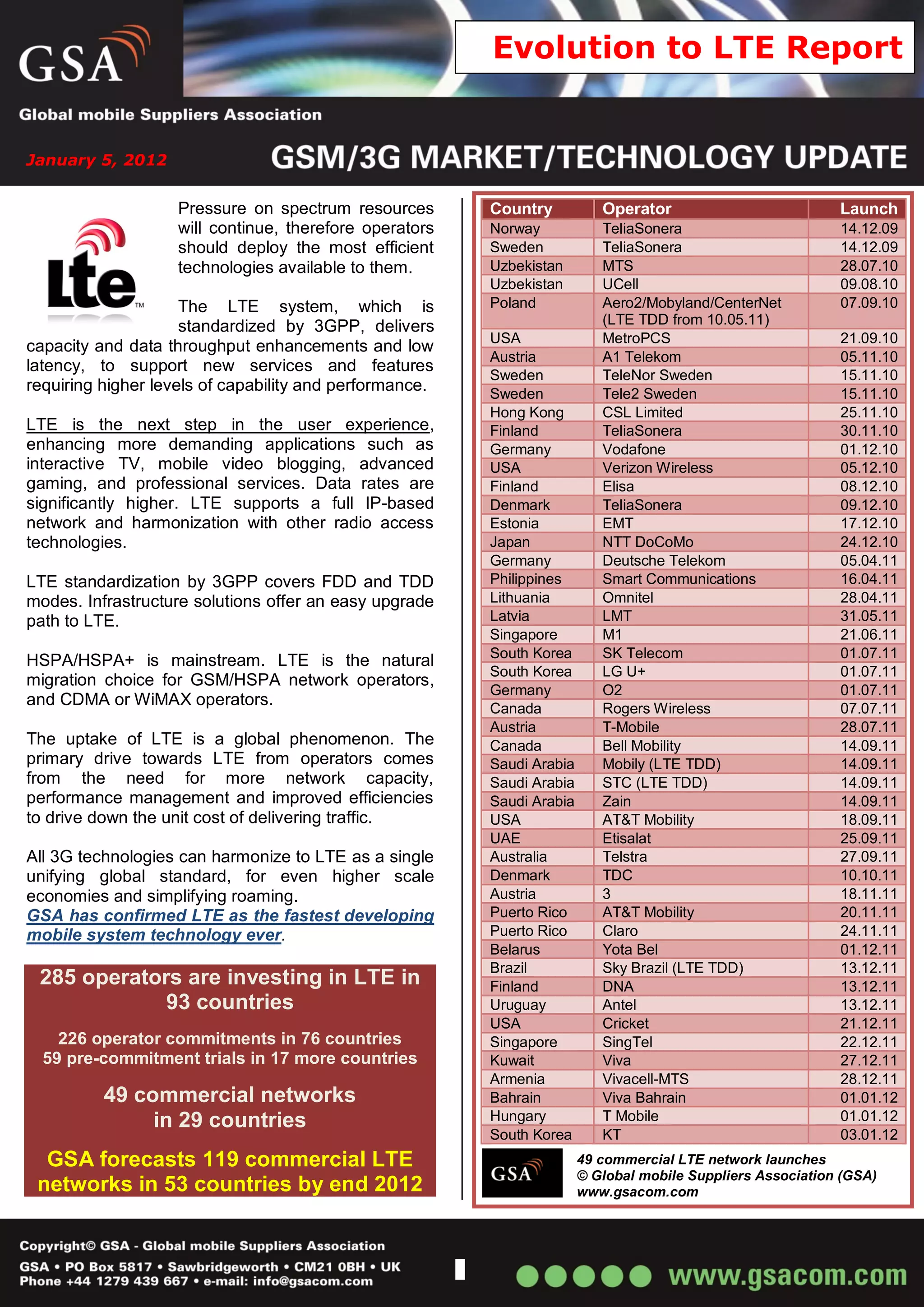Gsa evolution to lte report 050112 | PDF