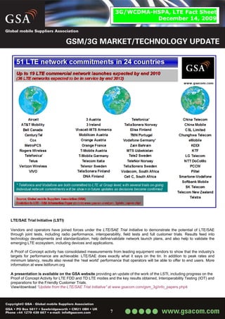 GSA WCDMA HSPA LTE Fact Sheet 1412009 | PDF | Internet | Computing