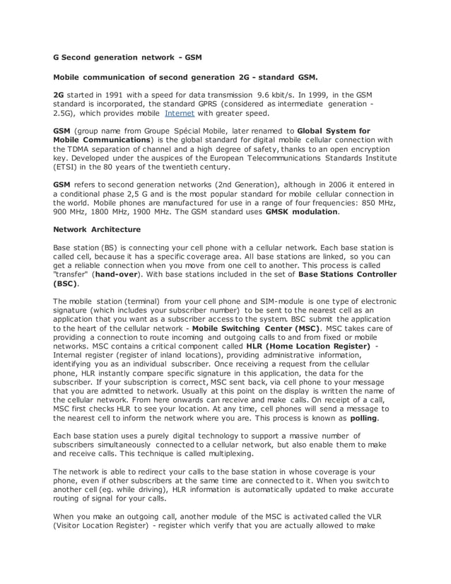 G second generation network | DOCX
