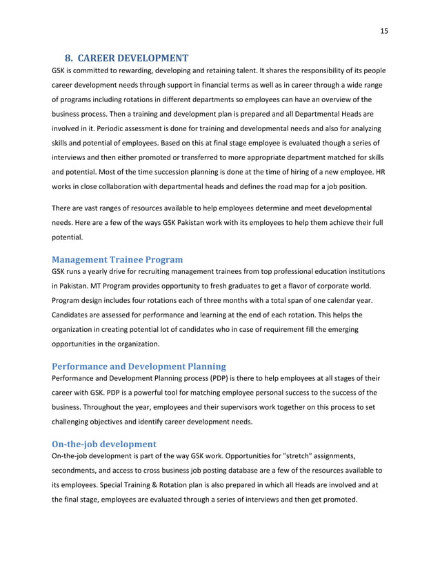 GlaxoSmithKline Pakistan - Career Development | PDF