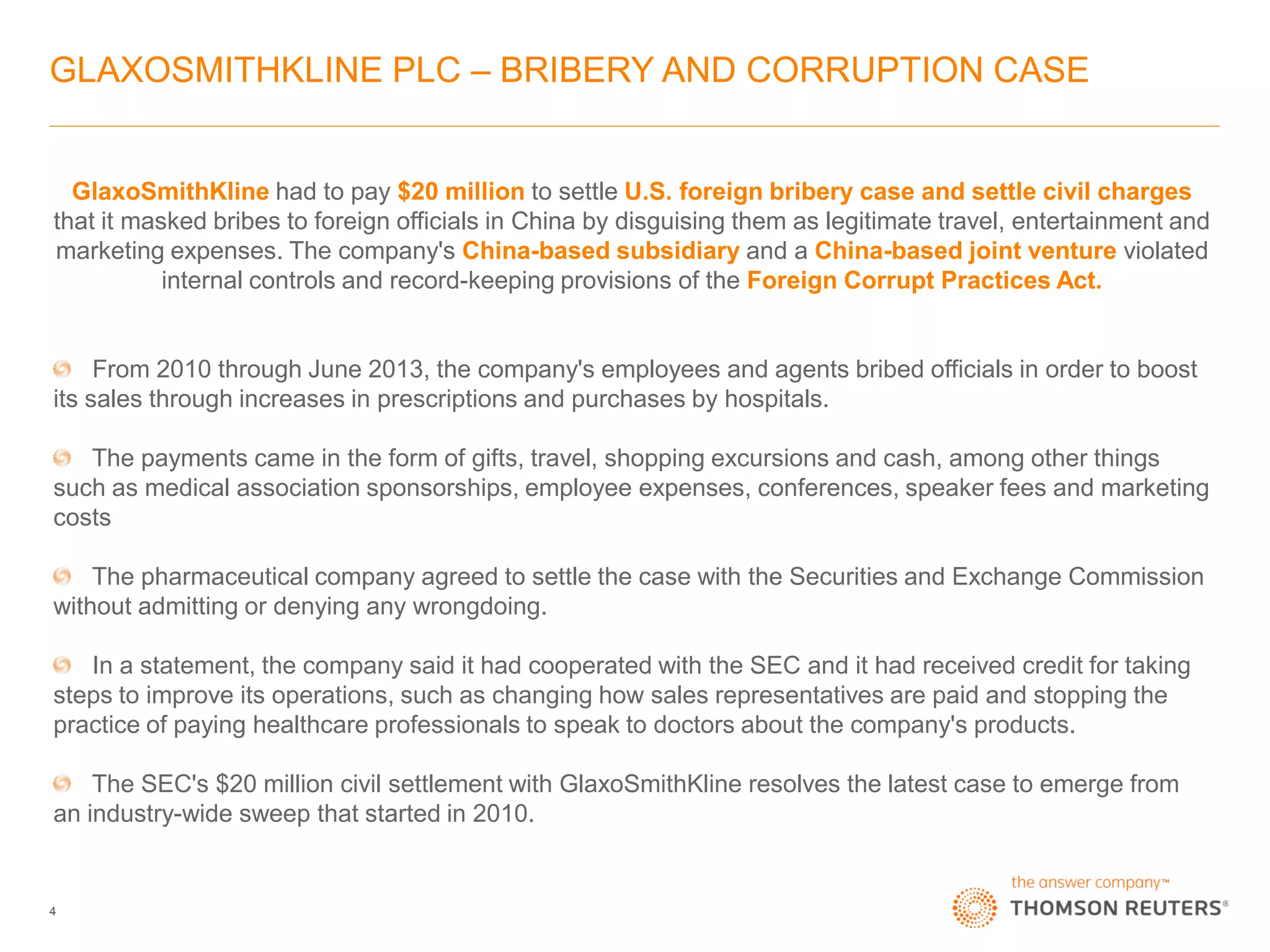 GlaxoSmithKline Bribery & Corruption Case | PDF