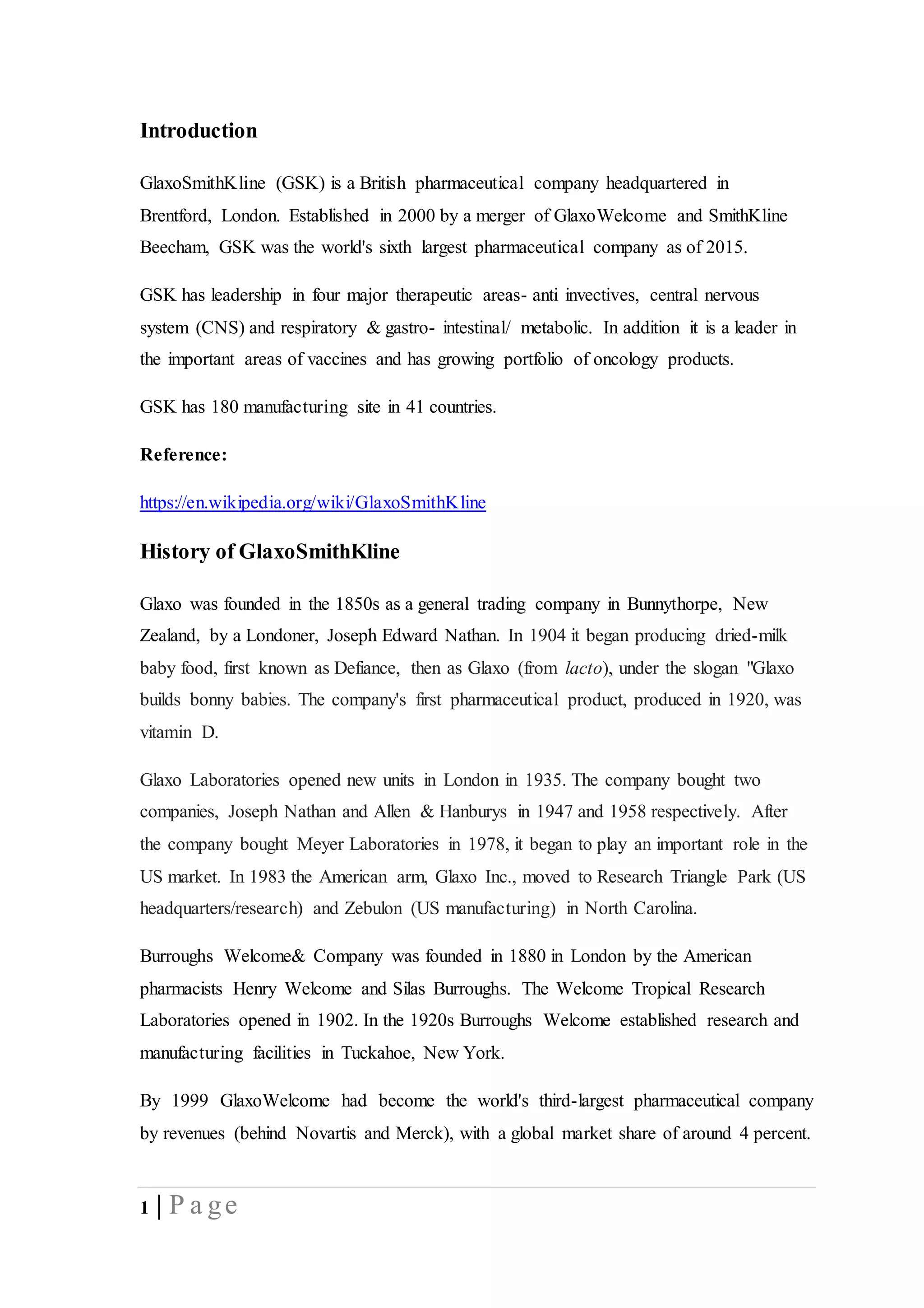 Assignment report on GSK Southeast University | DOCX