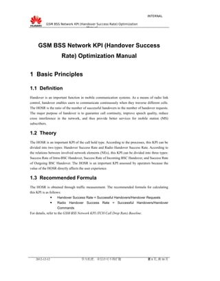 Gsm bss-network-kpi-handover-success-rate-optimization-manual(HSR) | PDF