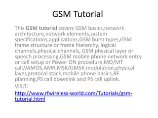 GSM tutorial | GSM mobile network system basics | tutorialsGsm tutorial ...