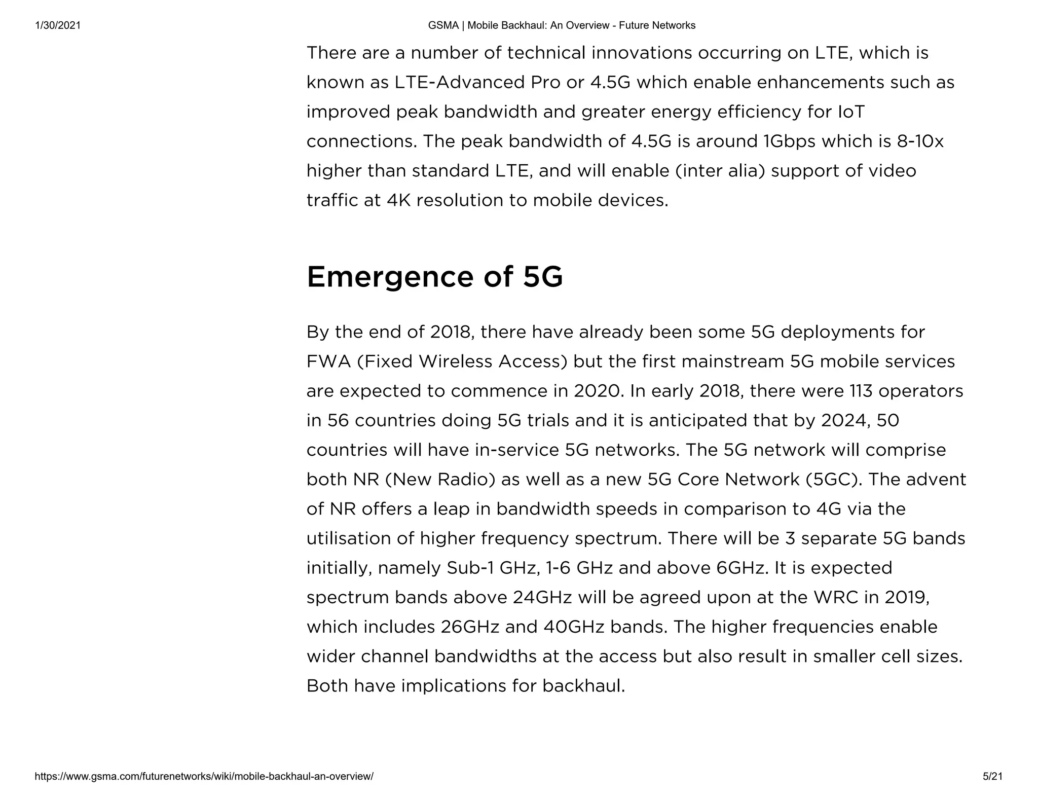 Gsma mobile backhaul an overview - future networks | PDF