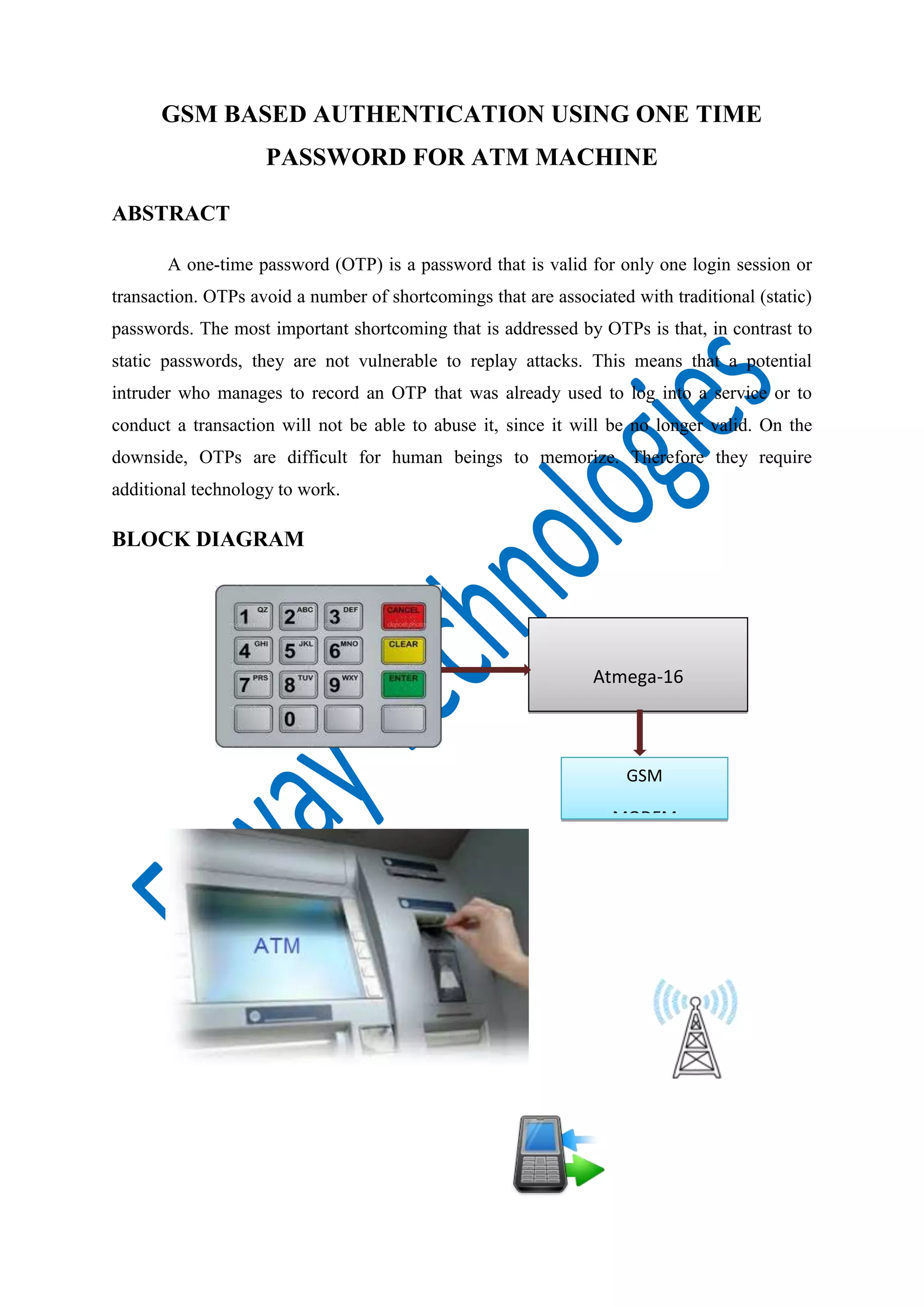 Gsm based authentication using one time password for atm machine | DOCX ...