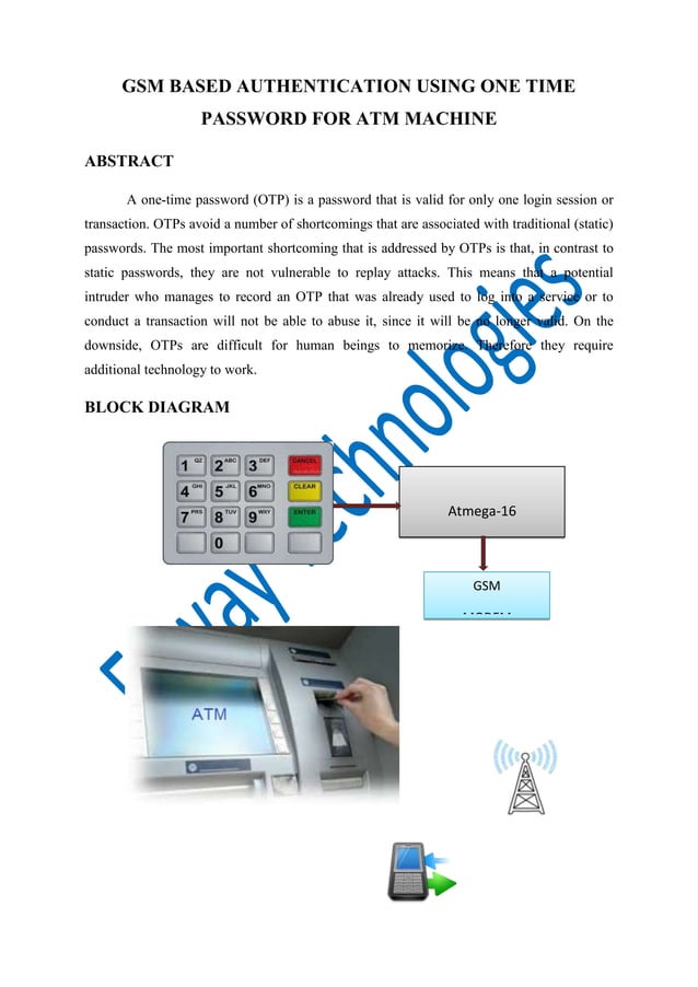 Gsm based authentication using one time password for atm machine | PDF