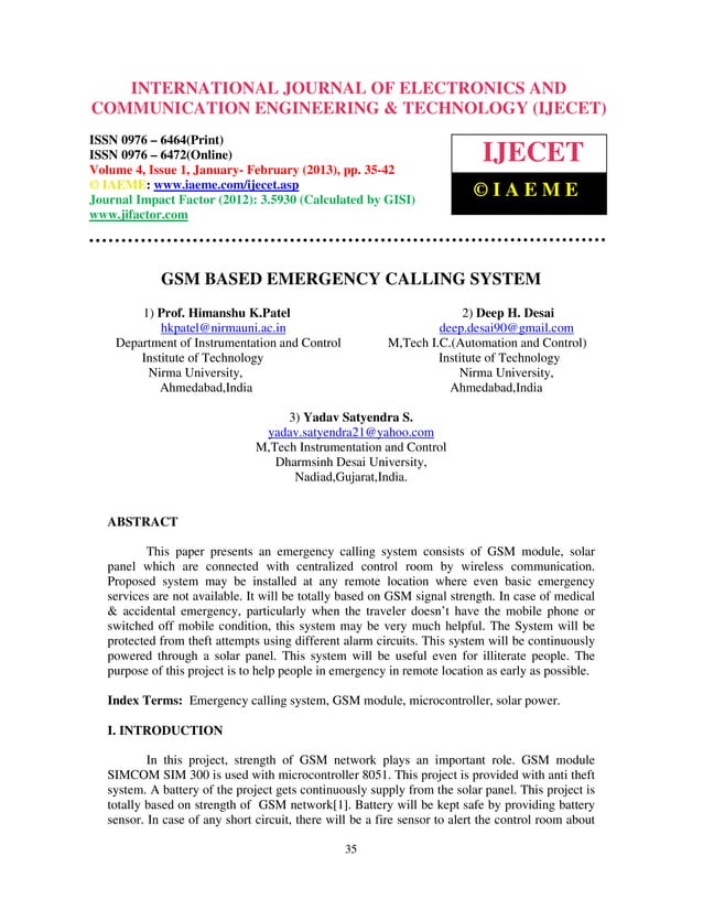 Gsm based emergency calling system | PDF