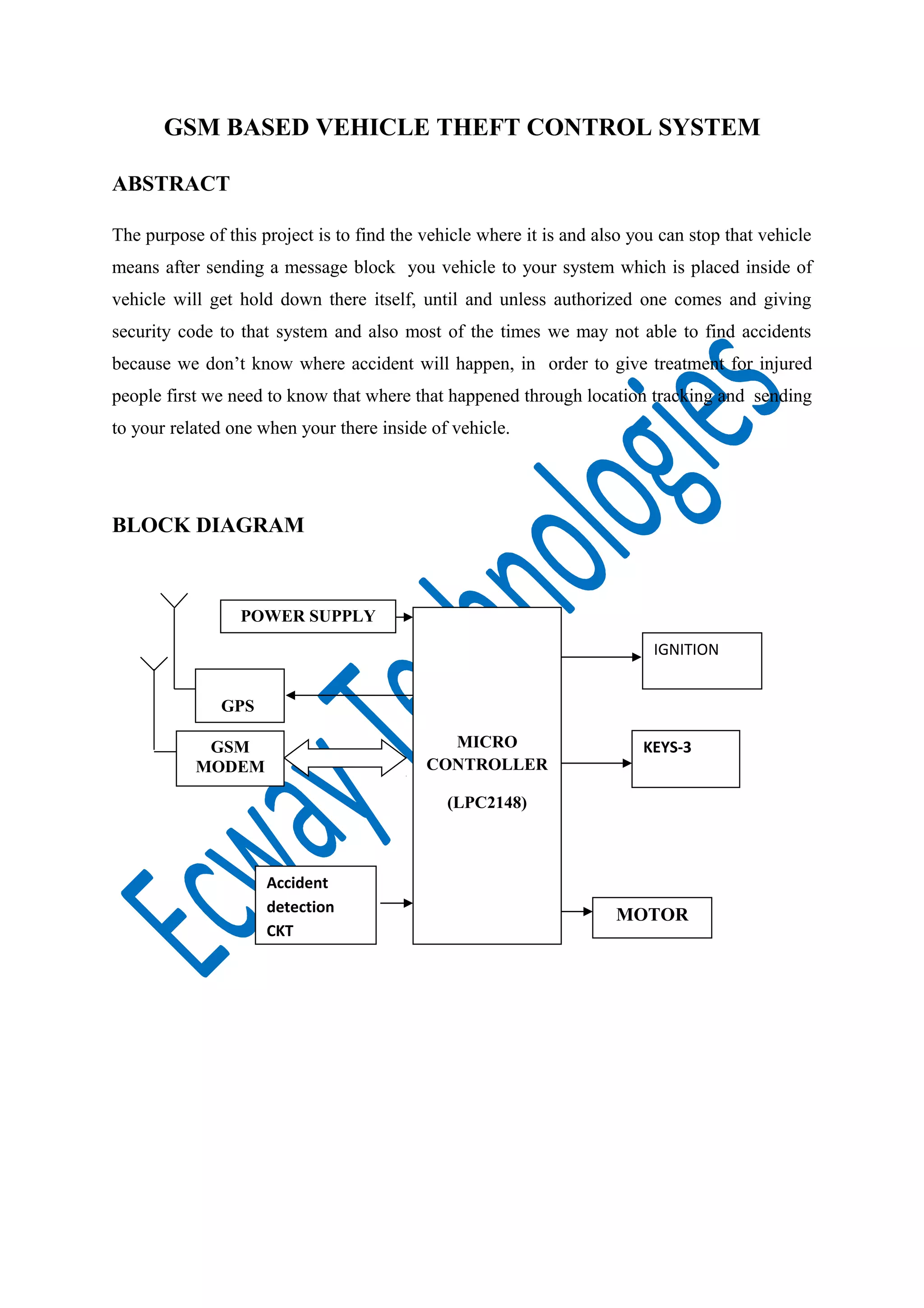 Gsm based vehicle theft control system | DOC