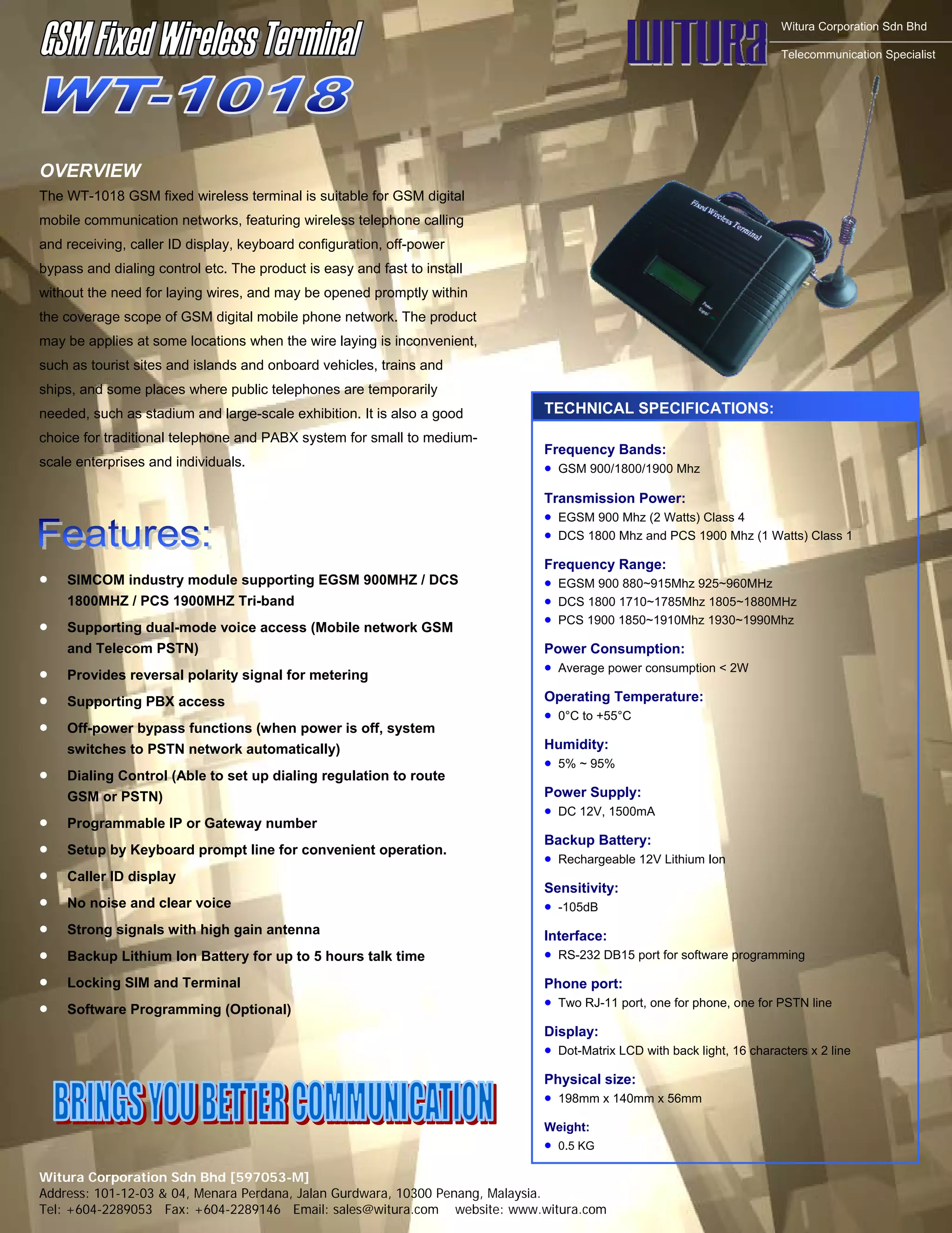 Gsm Fixed Wireless Terminal Catalogue Pdf