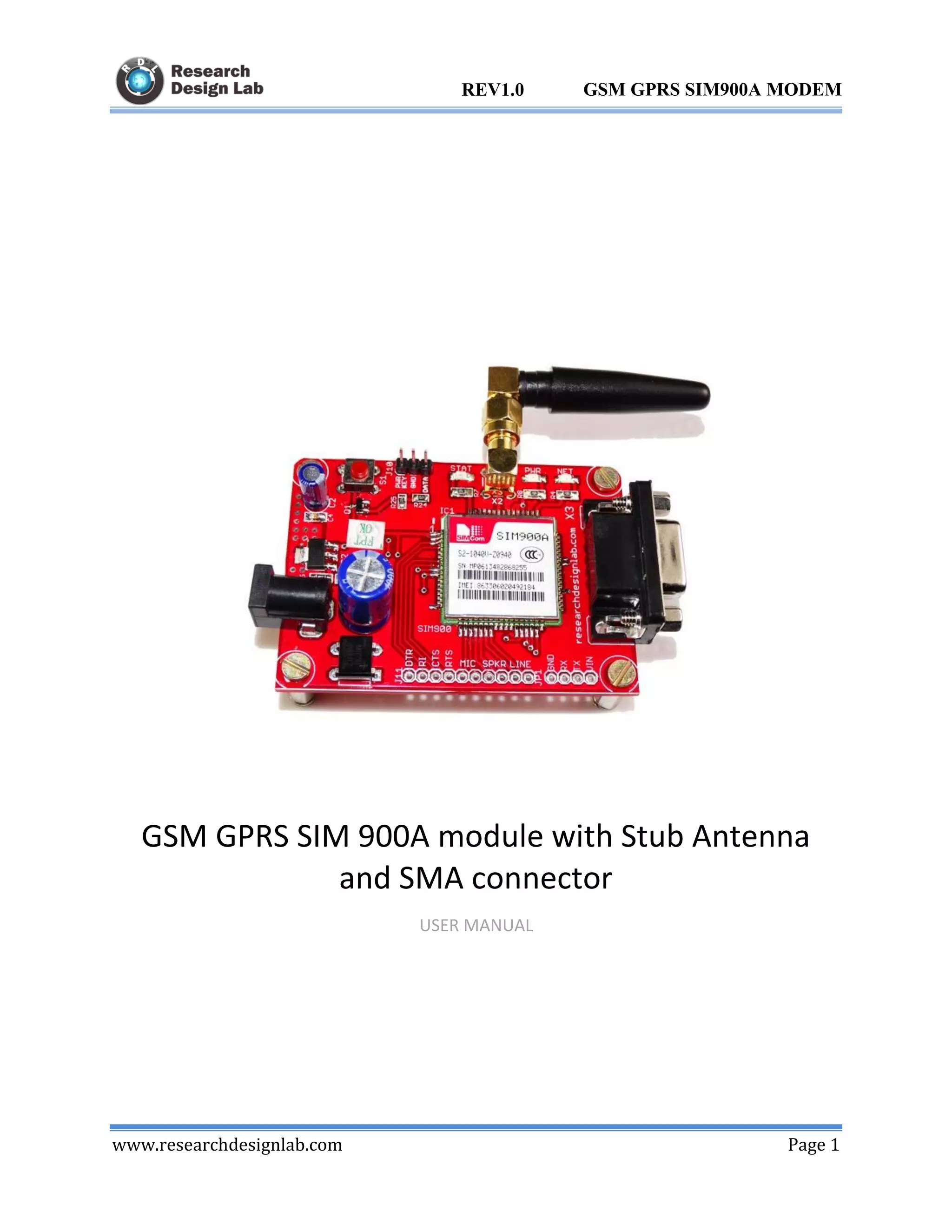 GSM GPRS SIM900A Module with Stub Antenna and SMA Connector | PDF