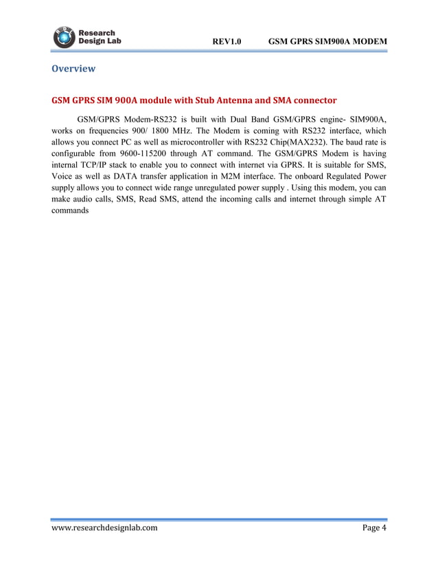 GSM GPRS SIM900A Module with Stub Antenna and SMA Connector | PDF