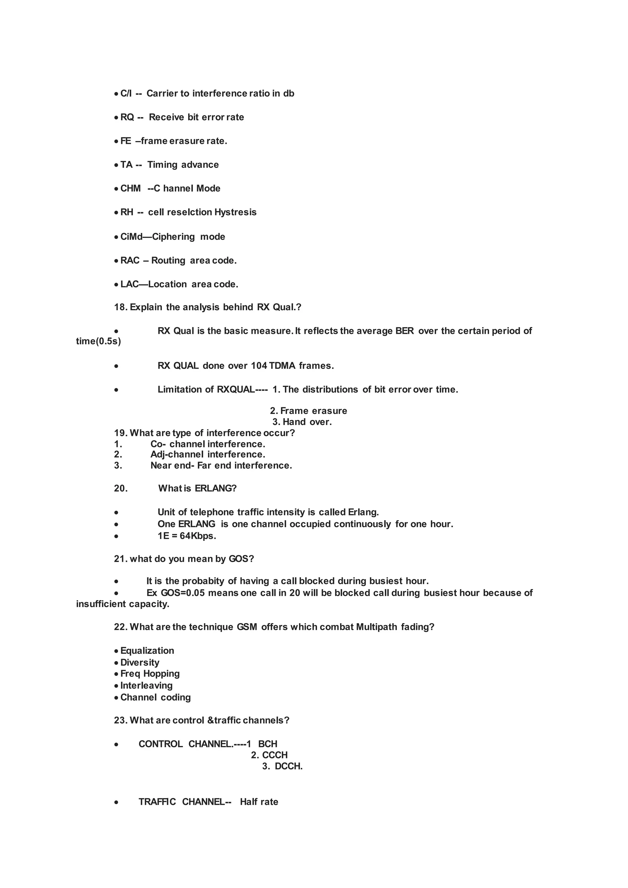 Gsm interview question answer | DOCX | Telecommunications Industry ...