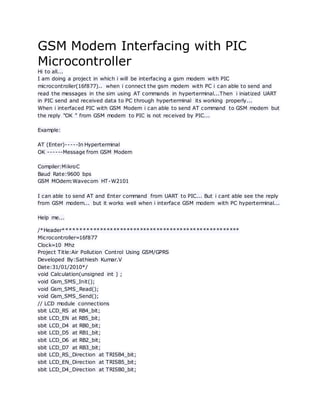 Gsm modem interfacing with pic microcontroller | DOCX | Computing ...