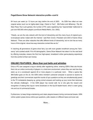 Game Show Network (GSN) - Interactive Gaming Profile - corporate media ...