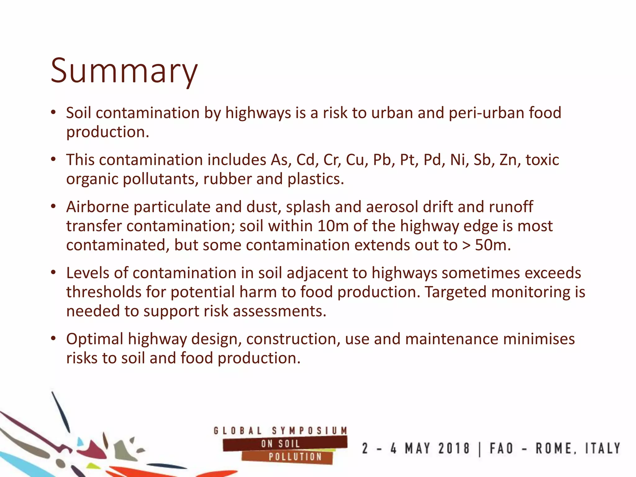 Contamination of agricultural soil by highways in urban and peri-urban ...