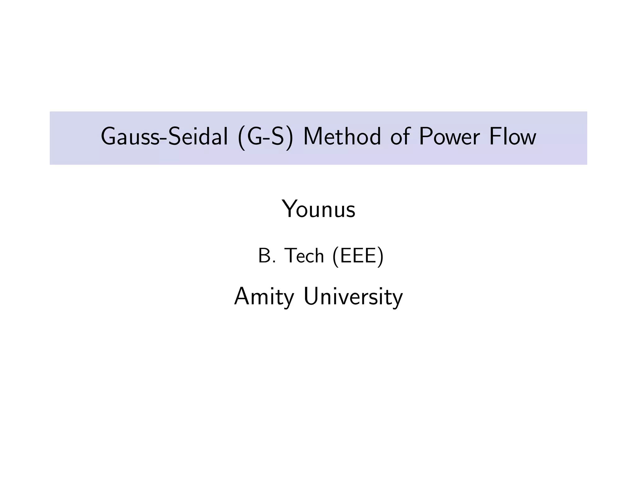 Gauss Seidel Method of Power Flow | PDF