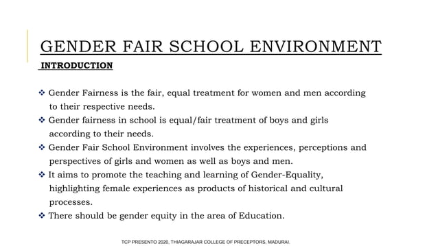 GENDER FAIR SCHOOL ENVIRONMENT | PPTX