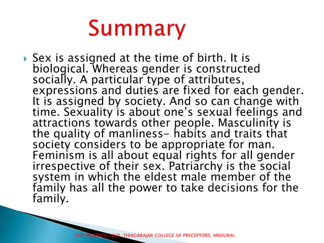 Gender Sex Sexuality Patriarchy Masculinity And Feminism Ppt