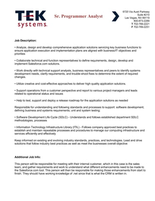 Sr. Programmer Analyst | DOCX