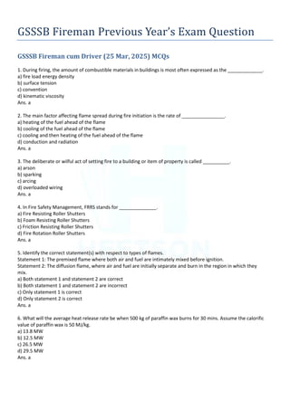 GSSSB Fireman cum Driver Previous Year's Question Paper's MCQ | PDF