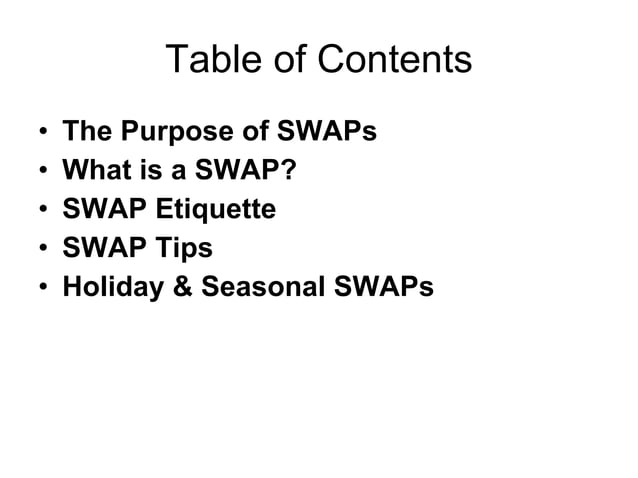 GS SWAP Guide Holiday Seasonal SWAPs | PPT
