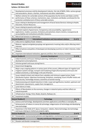 Mains Syllabus of General Studies, Detailed UPSC Syllabus of General ...