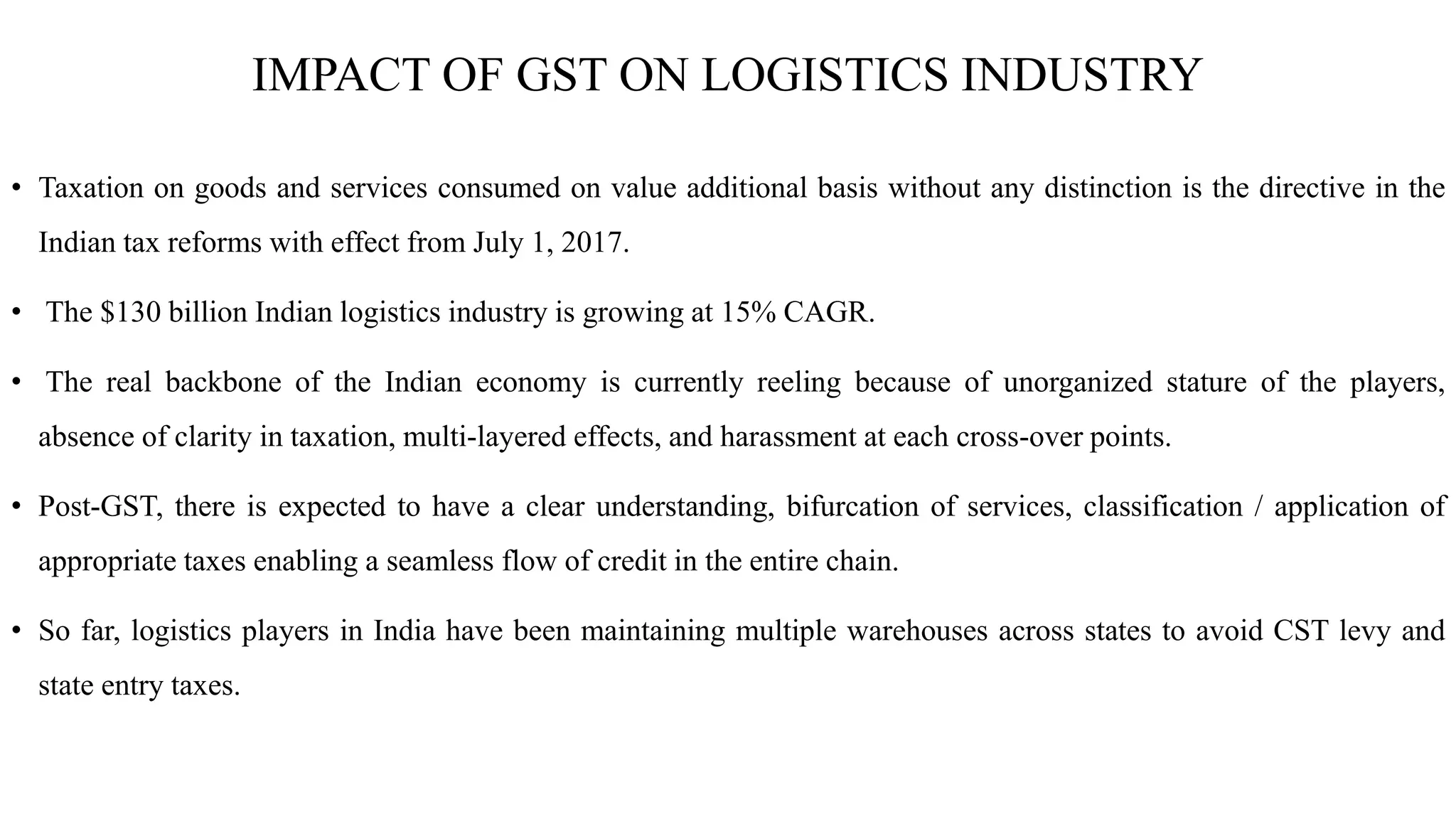Impact of GST on Logistics Sector | PPTX