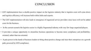 Impact of GST on Logistics Sector | PPTX