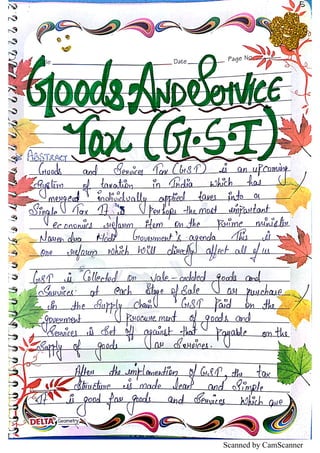 Goods and Services Tax (GST) Economics Project Class 12 CBSE | PDF