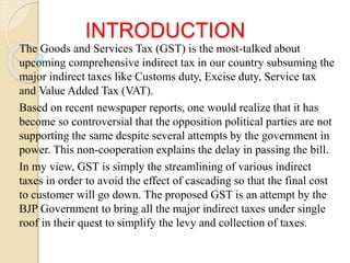 GST- GOOD AND SERVICE TAX | PPTX | Commodities | Economy