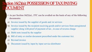 INPUT TAX CREDIT / HOW ITC IS AVAILED AND UTILIZED.pptx