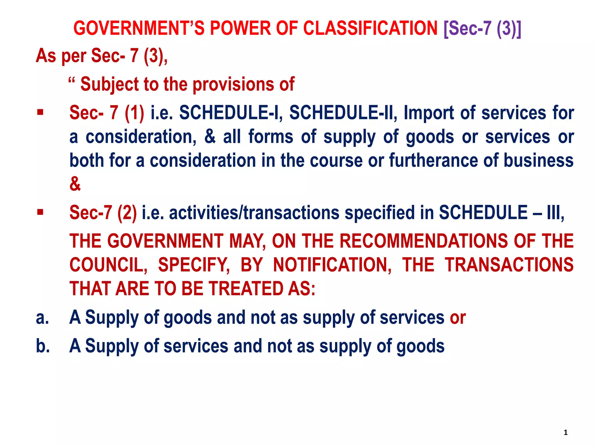 Gst Classification Of Activities Under Supply By Mohmed Amin M Ir Ppt