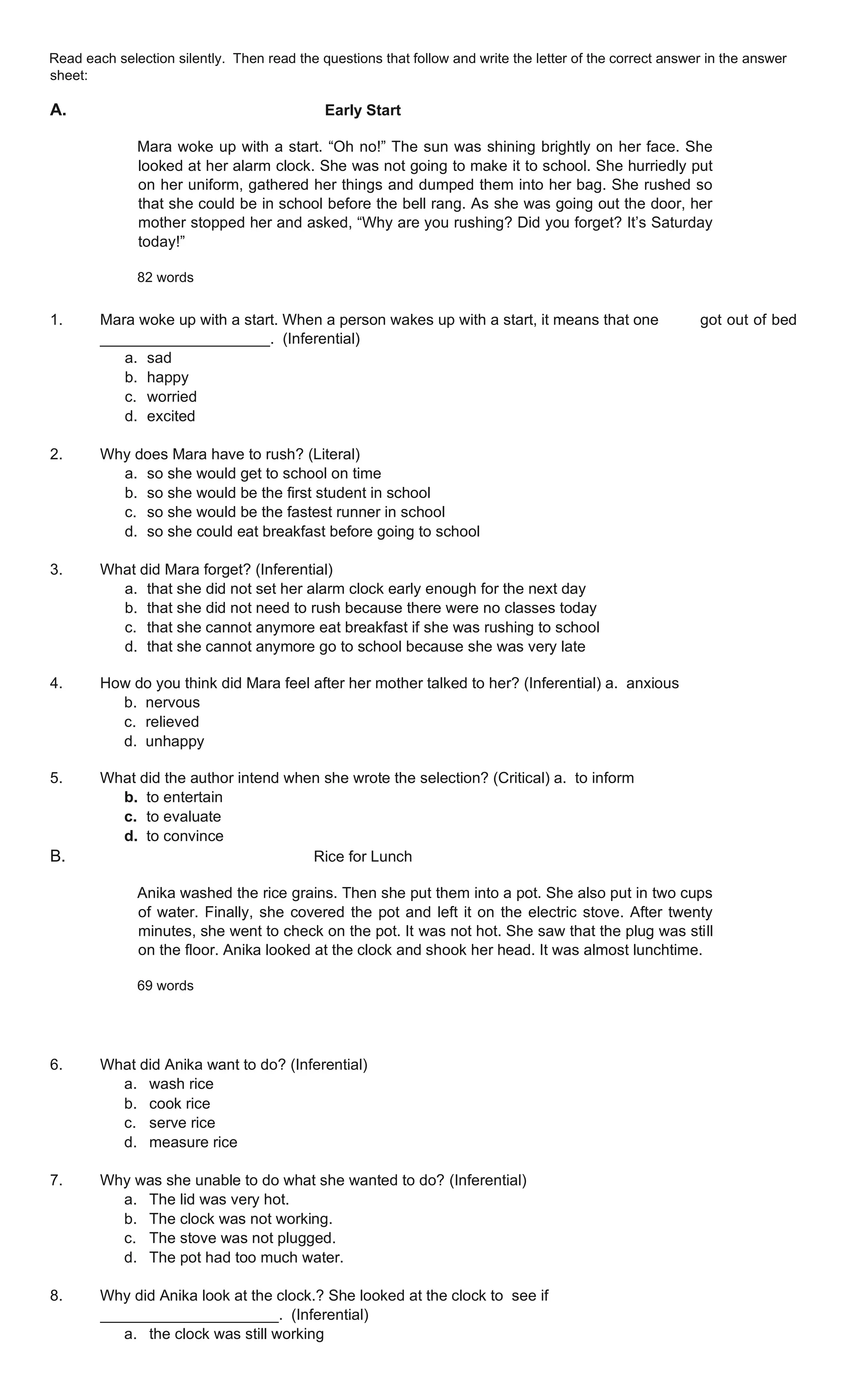 Reading Material for English Elementary Learners | PDF