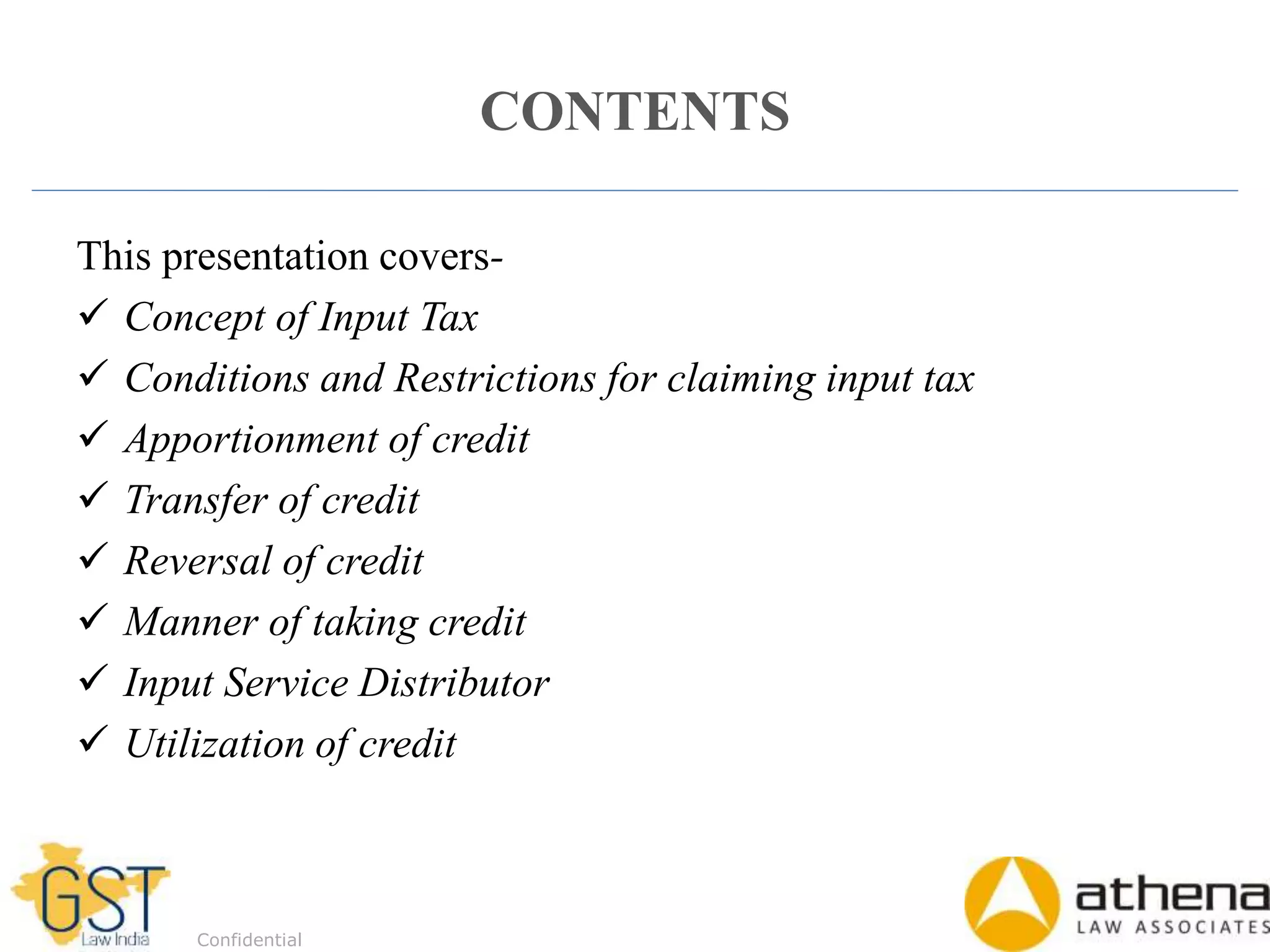 Input Tax Credit under GST | PPTX