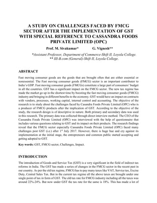Impacts of GST on FMCG sector with special reference to Cassandra Foods ...