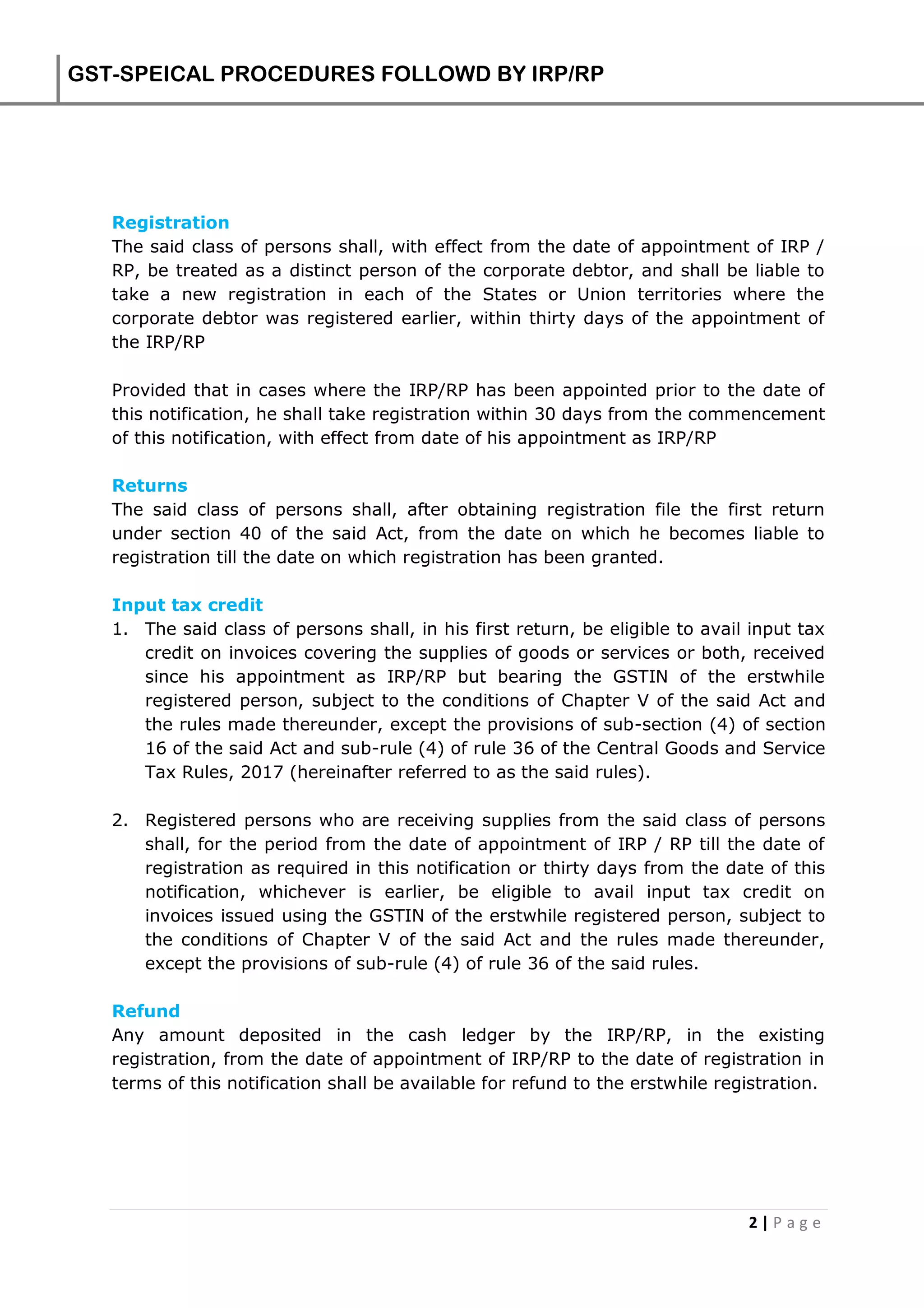 GST-Special Procedures followed by IRP/RP | PDF