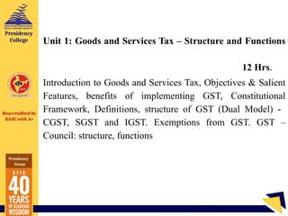 GST-UNIT 1.pptx goods and services tax invome | PPTX