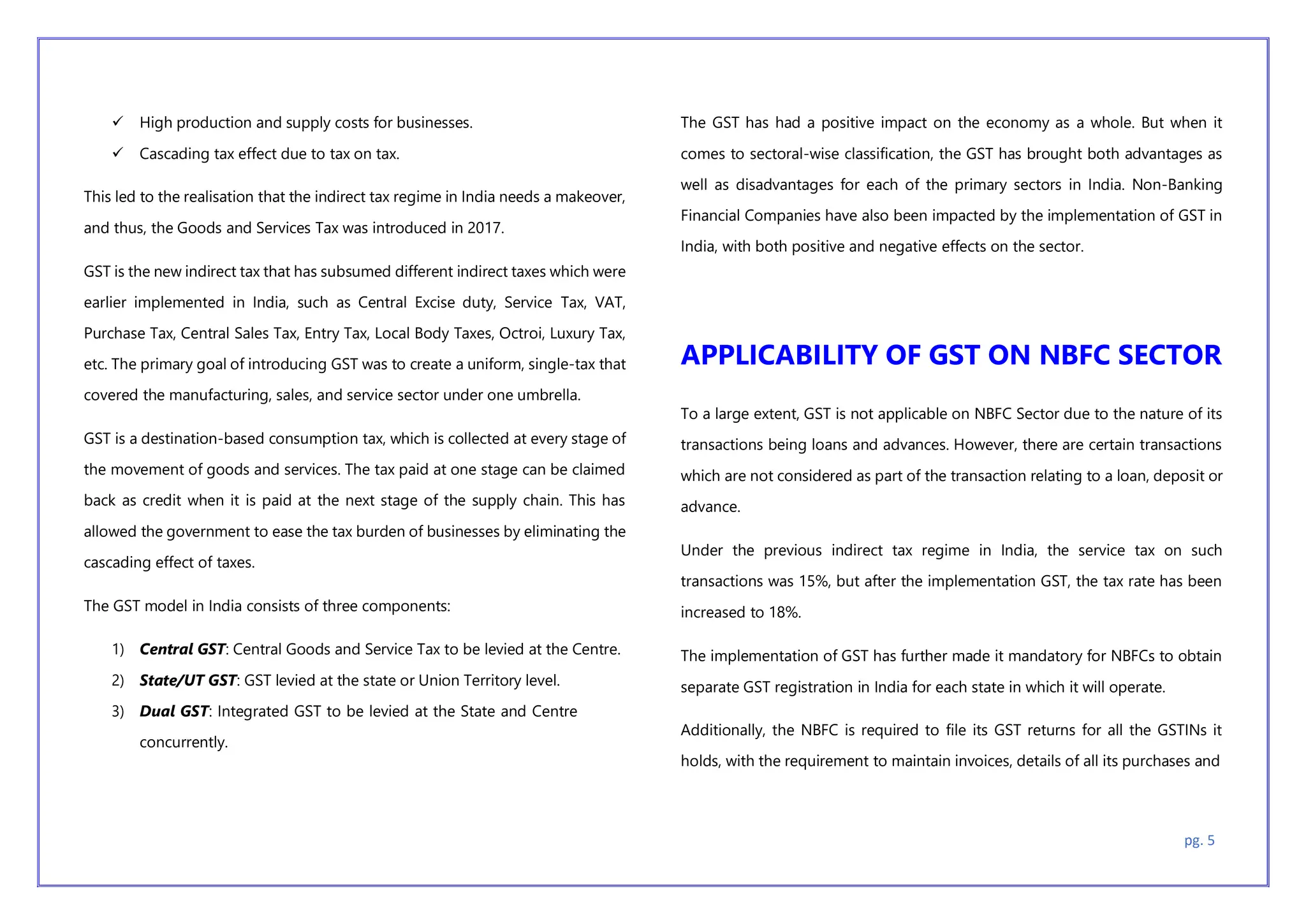 GST Applicability on Non-Banking Financial Companies (NBFCs) in India | PDF