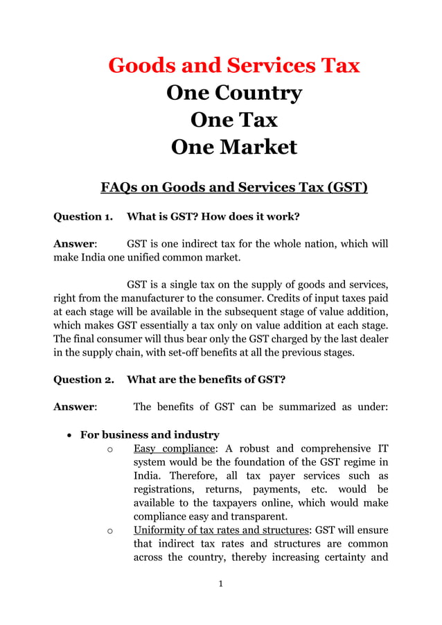 GST FAQ(Frequently Asked Questions) | PDF