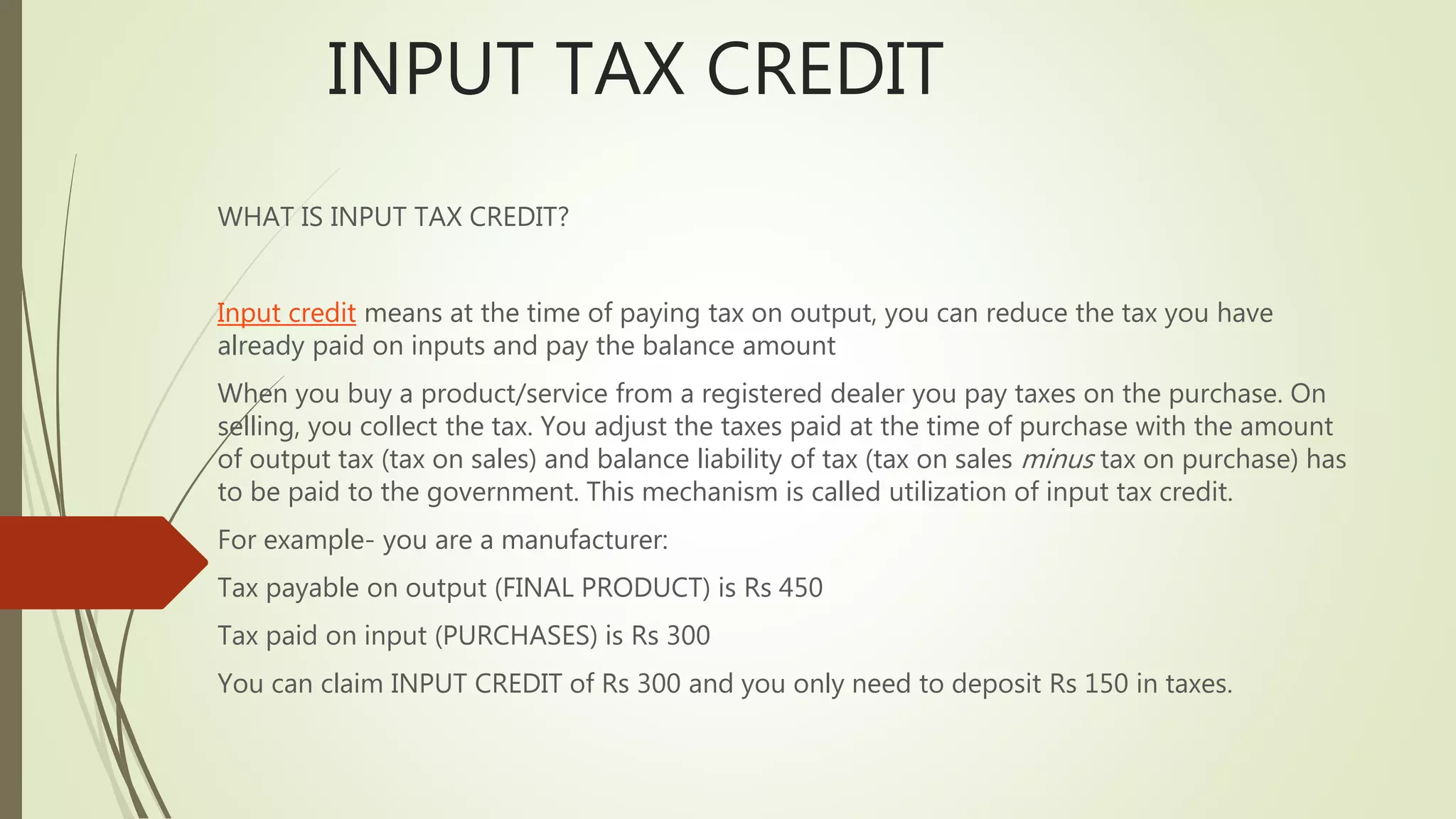 Gst input tax credit ppt | PPTX