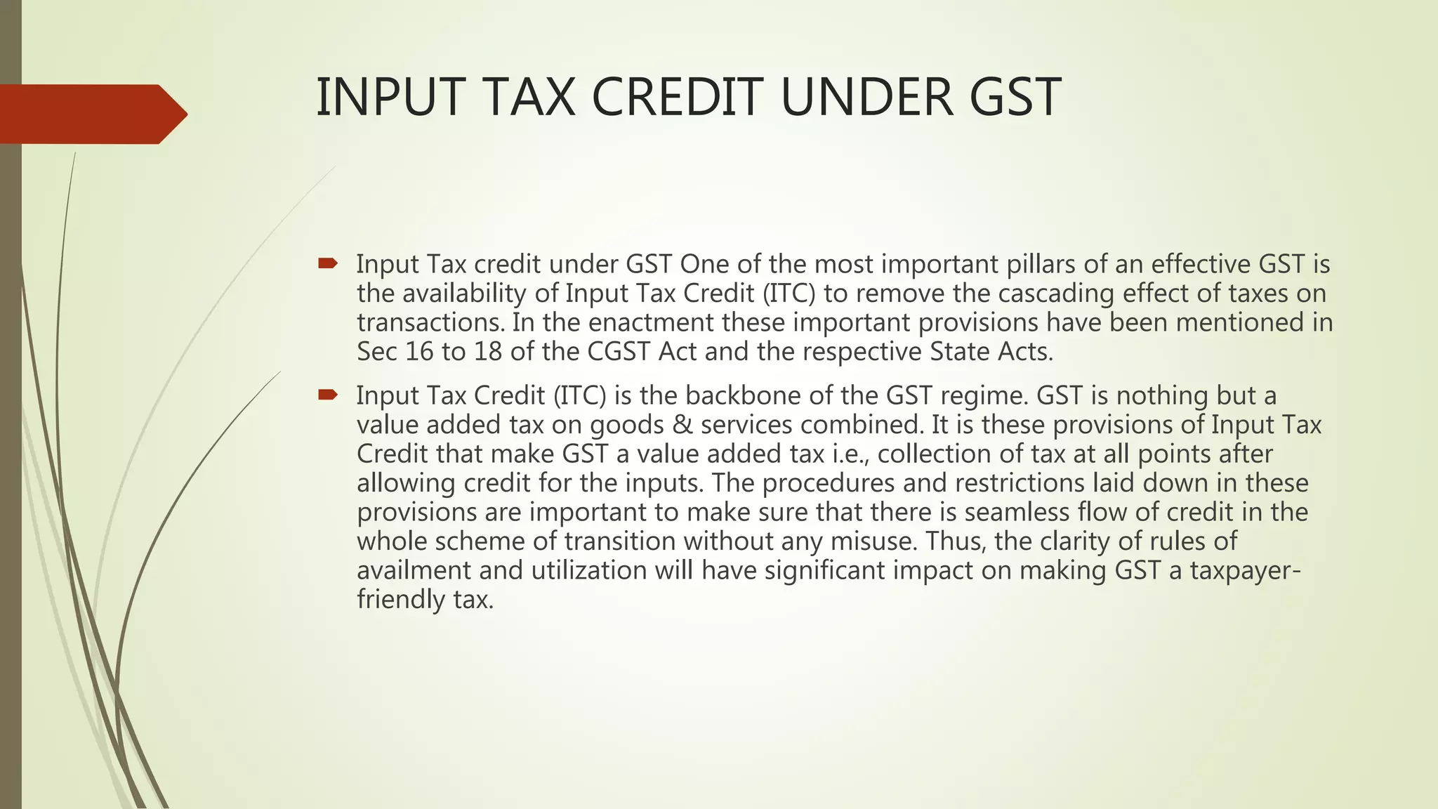 Gst input tax credit ppt | PPTX